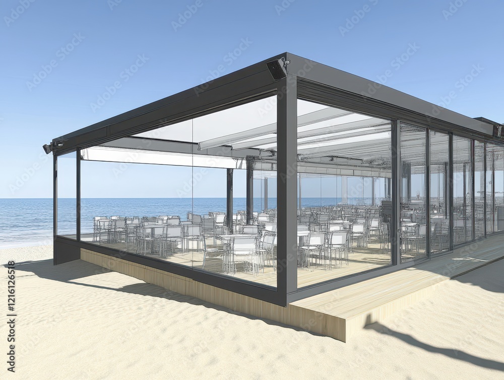 Modern Beachfront Restaurant Design Architectural Rendering Coastal ...