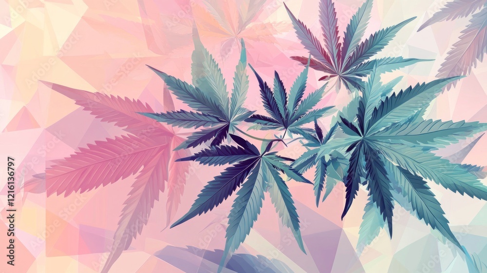 Abstract cannabis leaves with geometric pattern in pastel colors for a ...