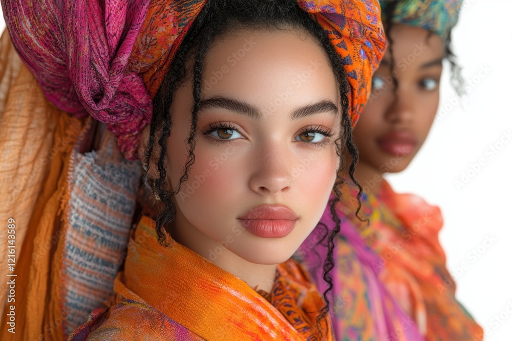 Fashion designer showcasing a culturally inspired outfit, holding ...