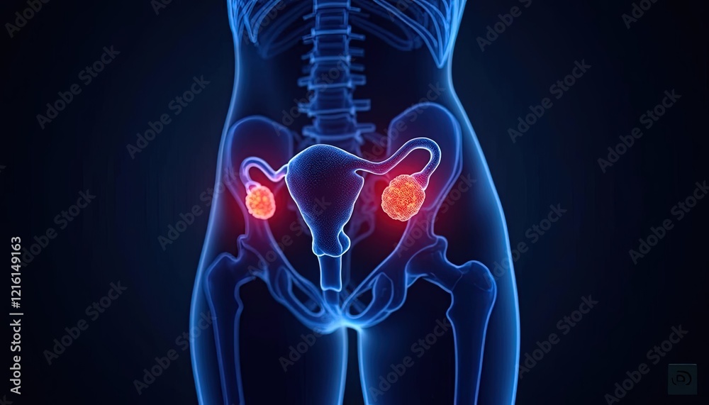 Female Pelvic Anatomy Showing Ovarian Tumors Stock Illustration | Adobe ...