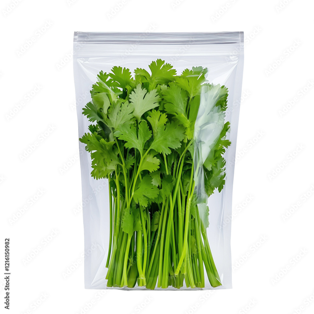 Fresh Coriander in Zip-Pack isolated on white or transparent background ...