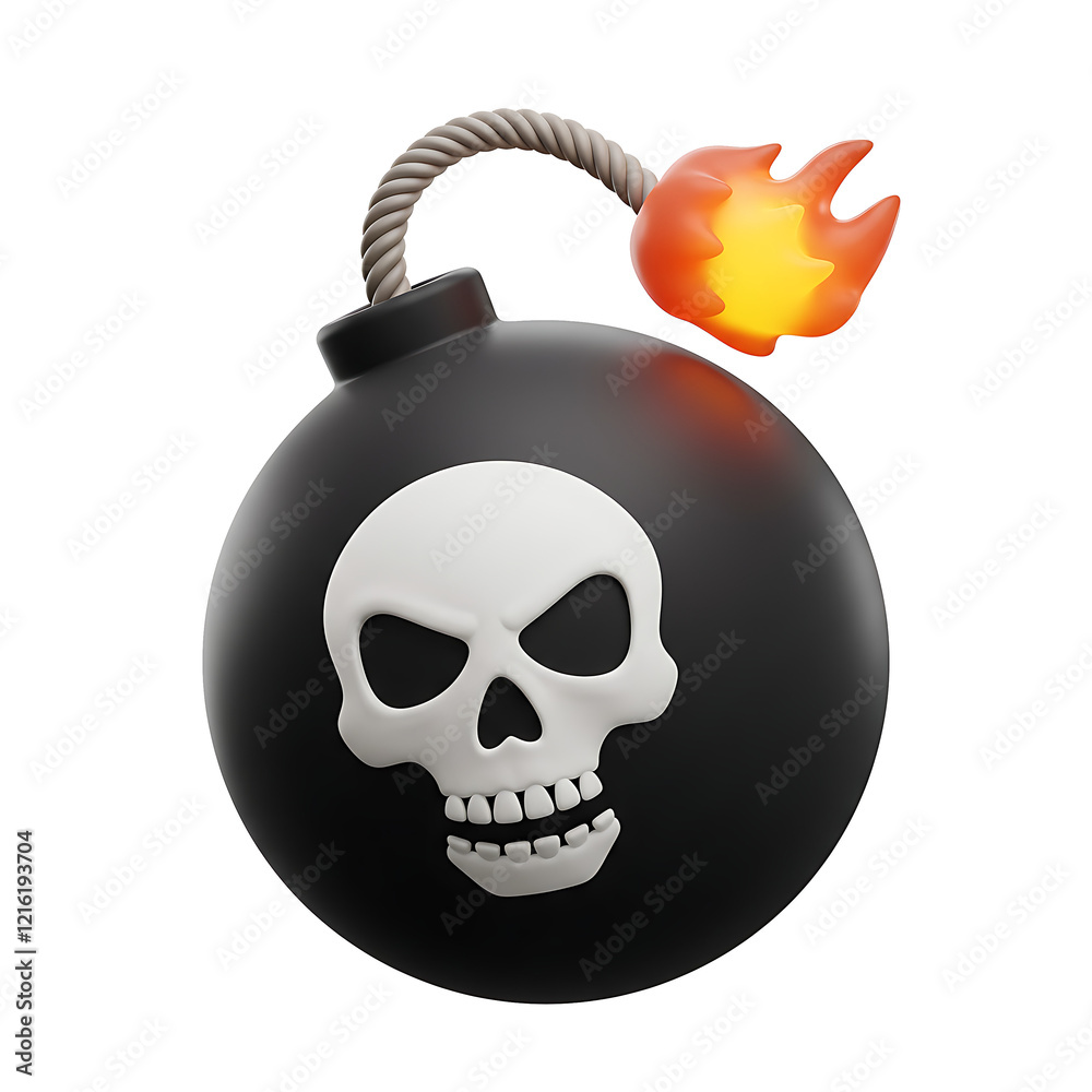 bomb ball with danger skull symbol and fire game ui assets 3d icon ...