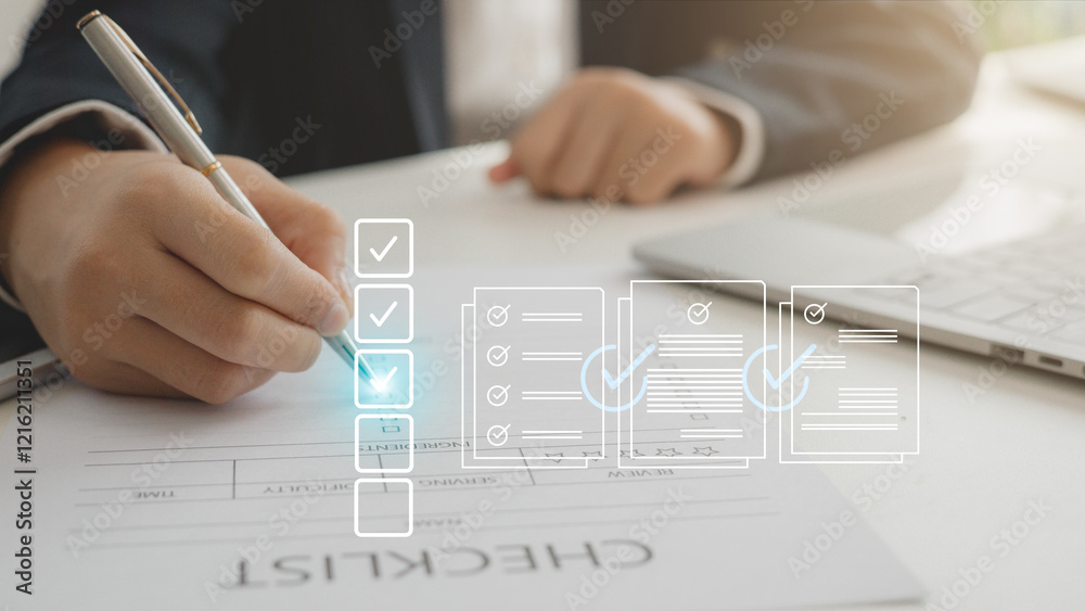 checklist and clipboard task documentation management, businessmen ...