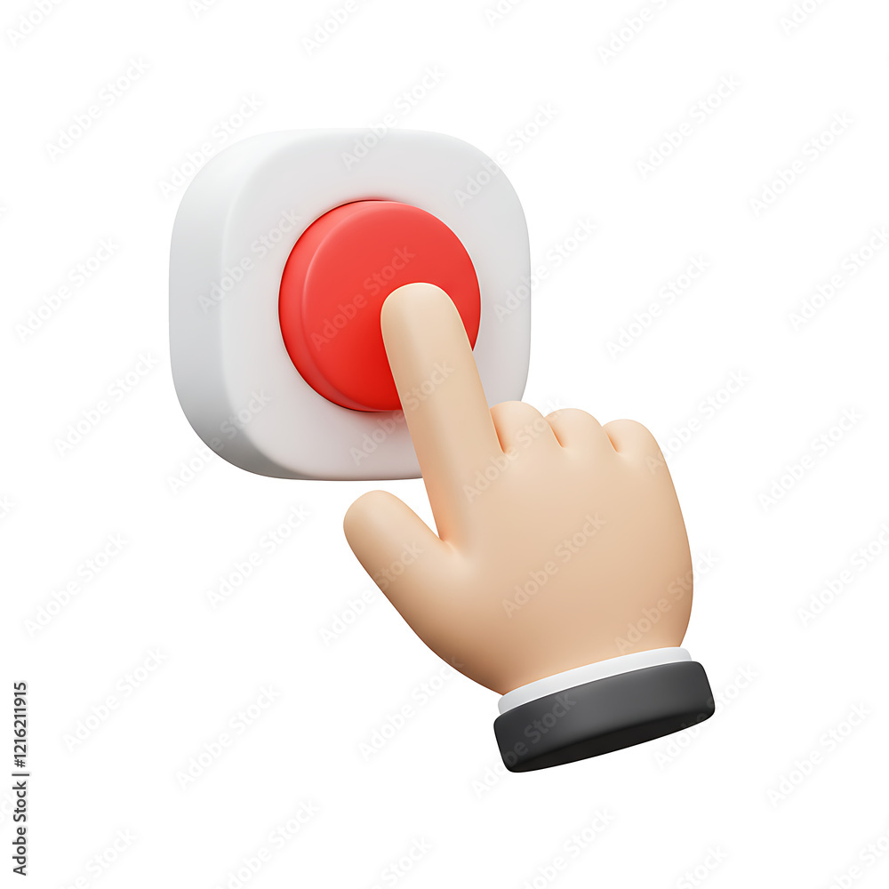 hand push down red button to activate work action 3d icon illustration ...