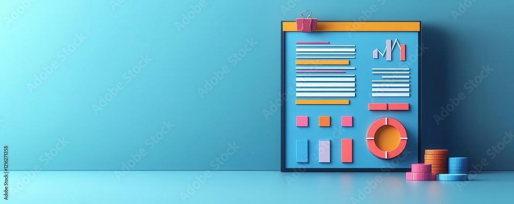 Assessment flat design side view evaluation report theme 3D render Split-complementary color ...