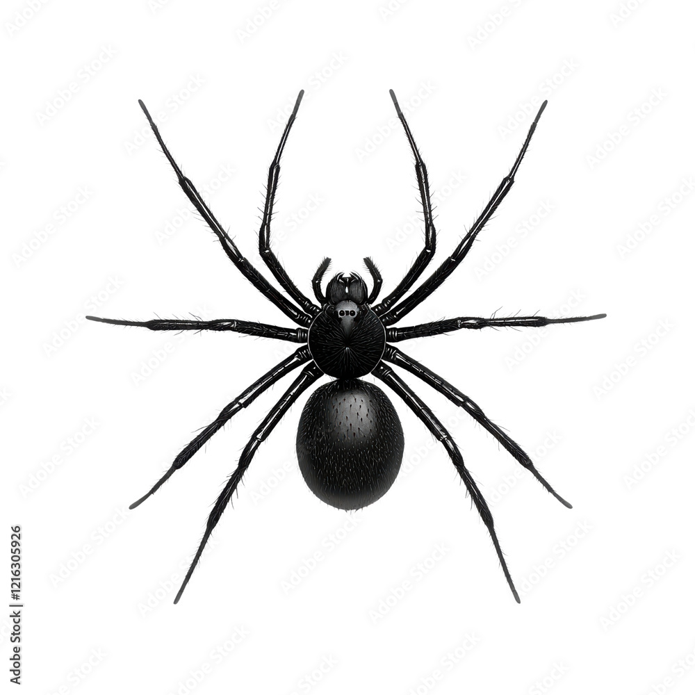Black Spider with Long Legs and Intricate Details on a Transparent ...