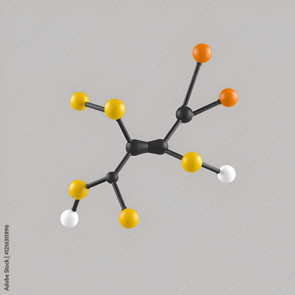 theobromine molecule 3d rendering, flat molecular structure with ...