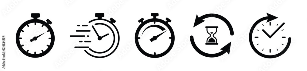 Timers' icon set on transparent background. Stopwatch symbol. countdown Timer vector ...