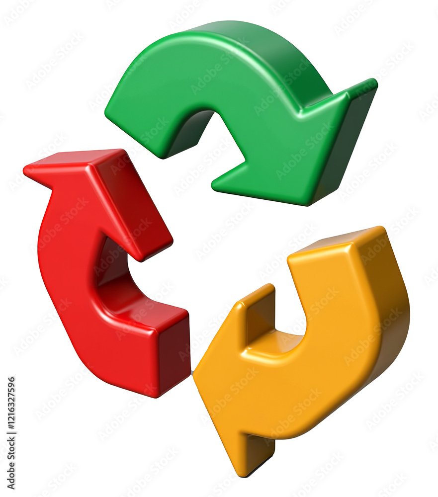 3D Animated Recycling Symbol, Isometric View, Arrows into Recyclable ...