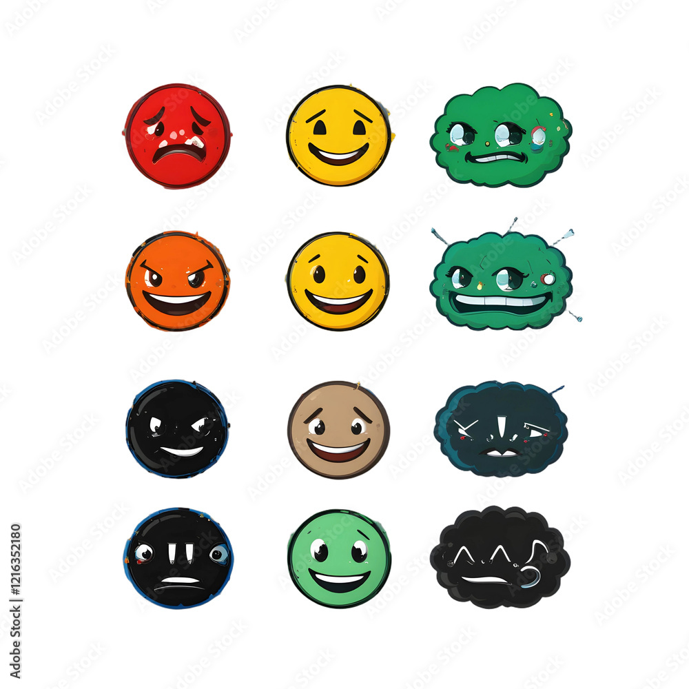 The image contains twelve different emojis, each with a unique ...