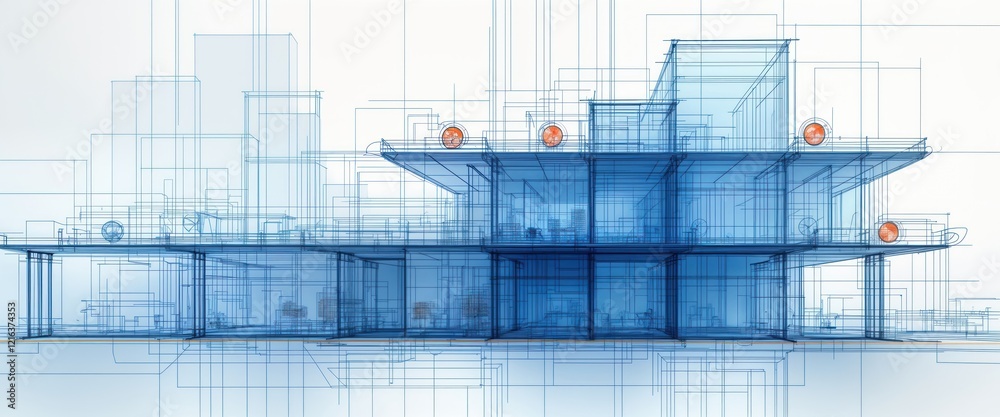 Detailed architectural blueprint shows modern building design ...