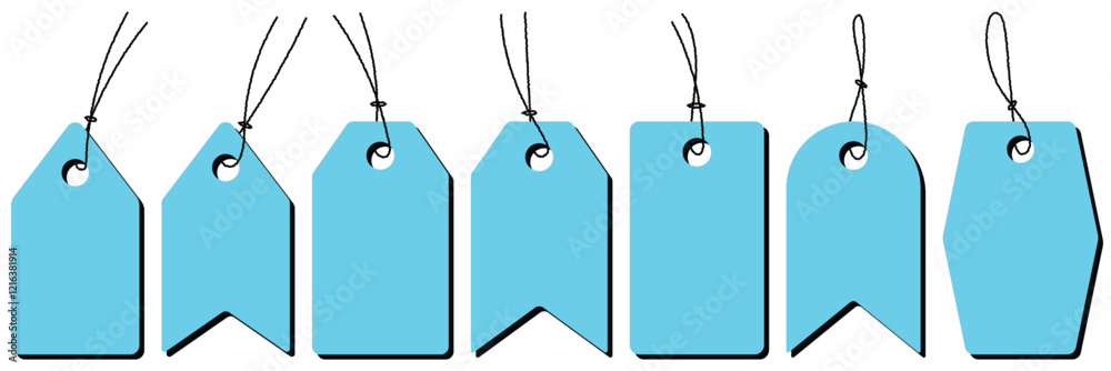 Set of sale tags and labels. Cardboard labels with a thread. Gift tags ...