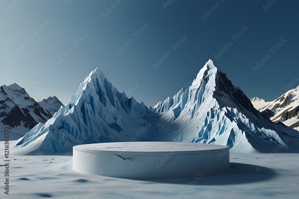 3D Ice podium background snow winter product platform cold mountain ...
