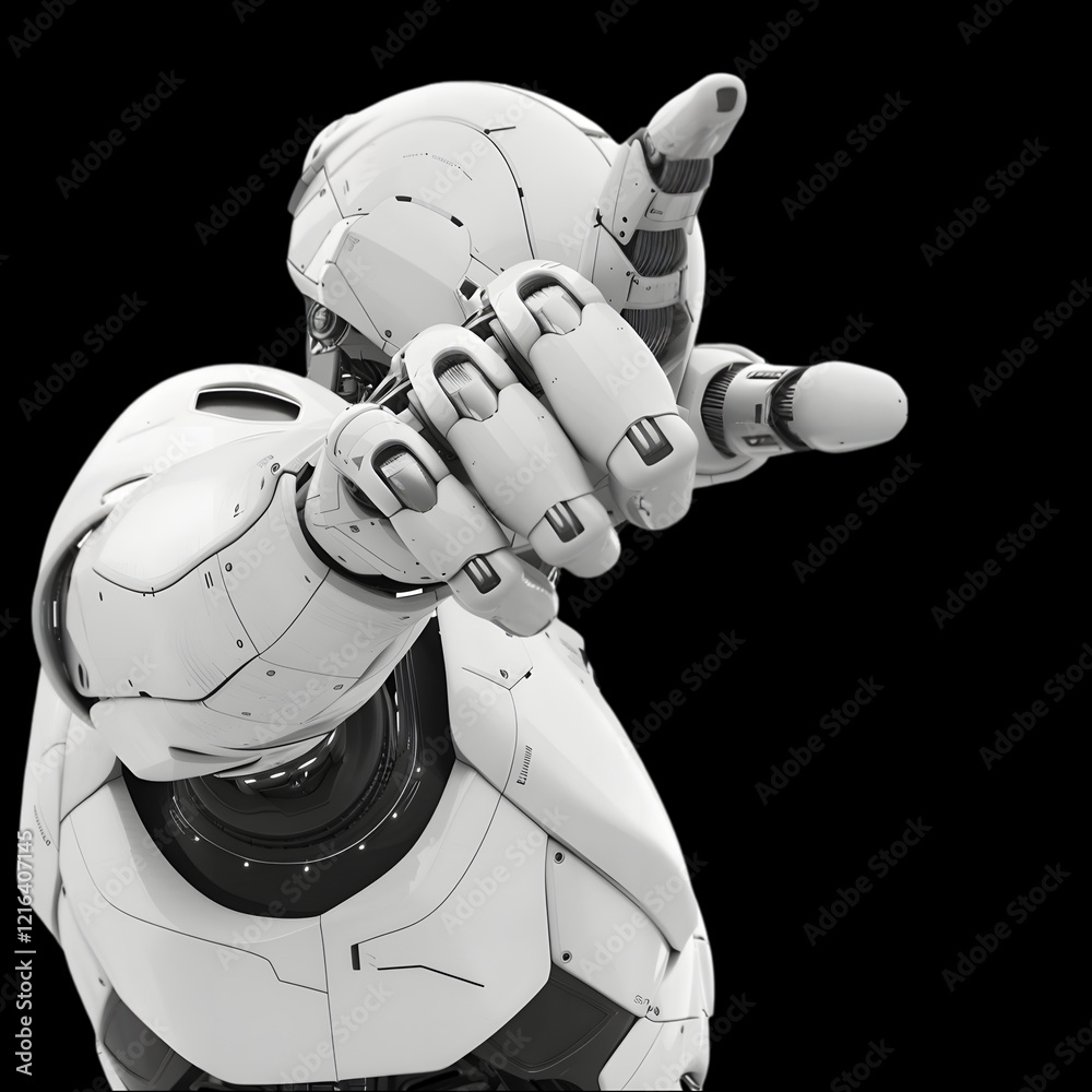 robot hand reaching out robot cyborg robot isolated on black background ...