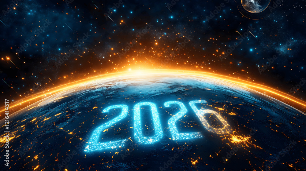 Ilustración de Stock 2026. New Year 2026 Enclosed Earth in Space ...