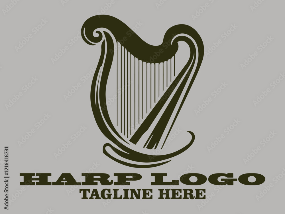 This harp vector illustration features a harp design with elegant ...