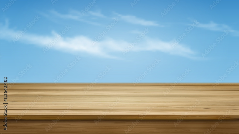 Wood table perspective view, wooden surface of desk. Vector set of ...