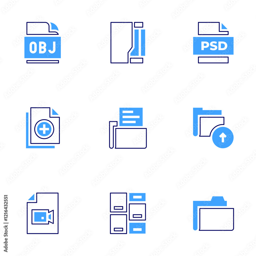 File icon set. Bold line style. Duotone colors. Editable stroke. psd ...