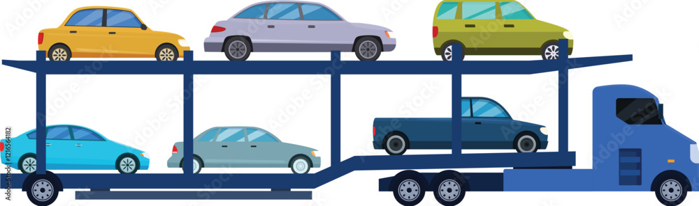 Car carrier truck transporting multiple vehicles on its two level ...