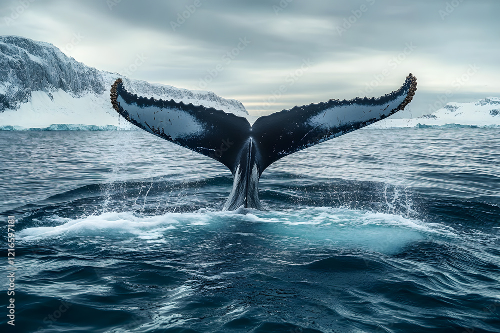 Majestic humpback whale tail slapping ocean surface showcasing the ...