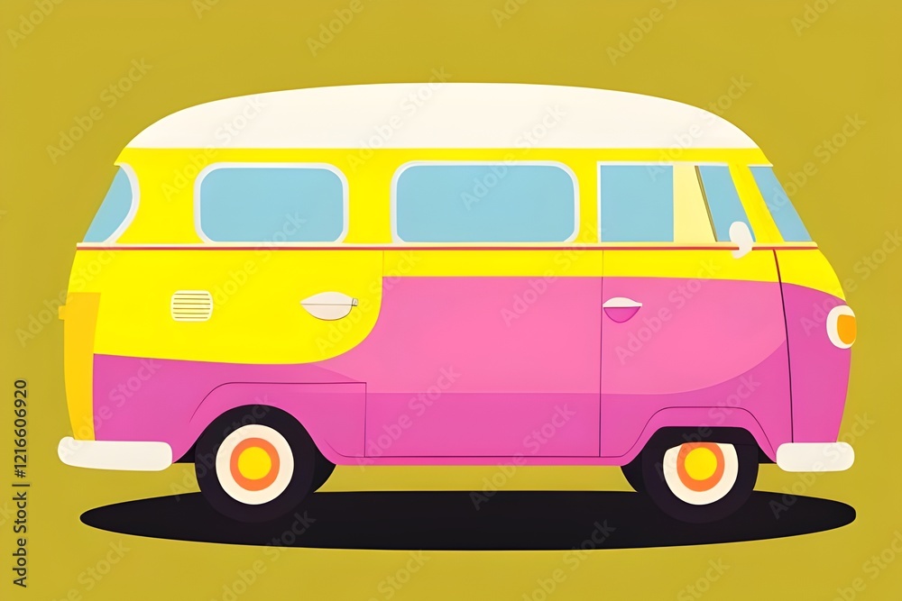 simple close up cartoon vector of vintage unbranded, camper van, boogie ...