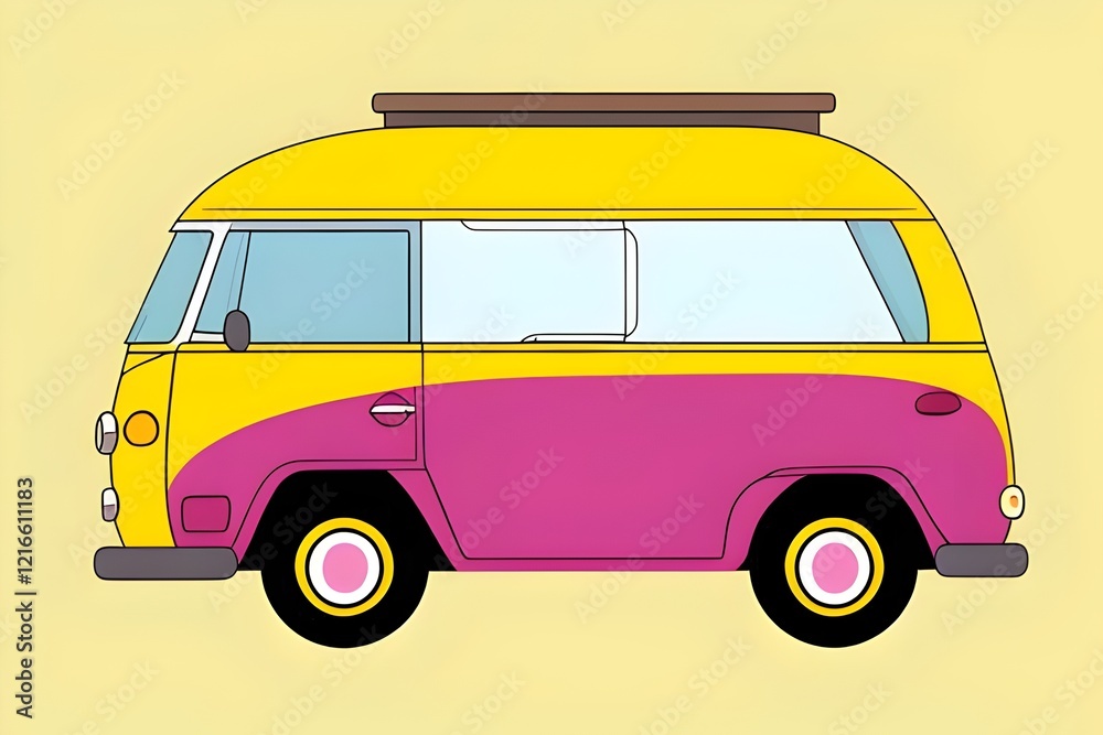 simple close up cartoon vector of vintage unbranded, camper van, boogie ...