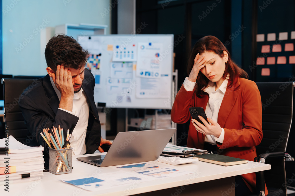 Business team sitting stress and worried problems from working in the ...