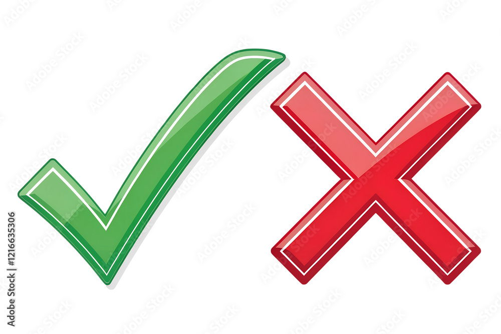 Green check mark and red cross sign no background in PNG format. Stock ...