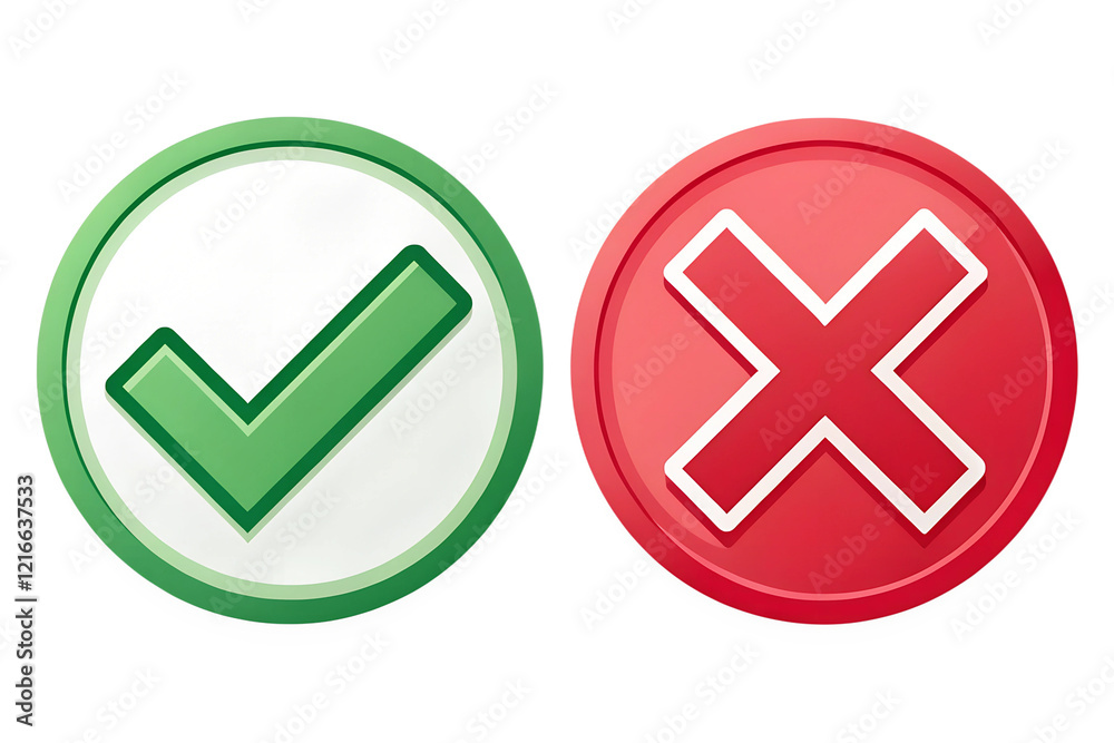 Green check mark and red cross sign no background in PNG format. Stock ...