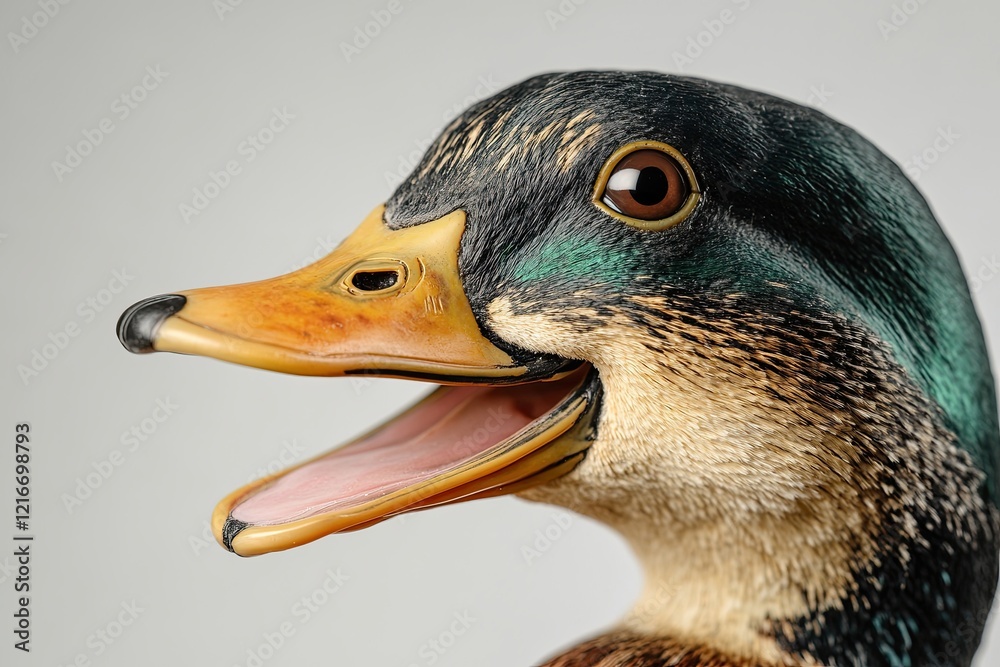 duck. small smiling, native, smile. on isolated white background close ...