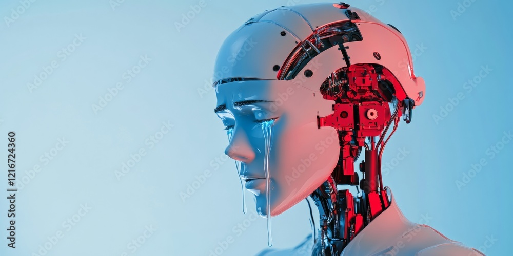 Futuristic Android with Emotive Tears AI-Powered Synthetic Portraiture ...