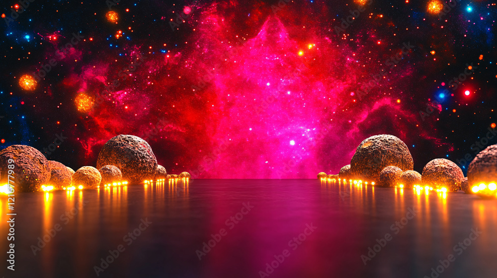 vibrant cosmic landscape featuring glowing asteroid fields and colorful ...