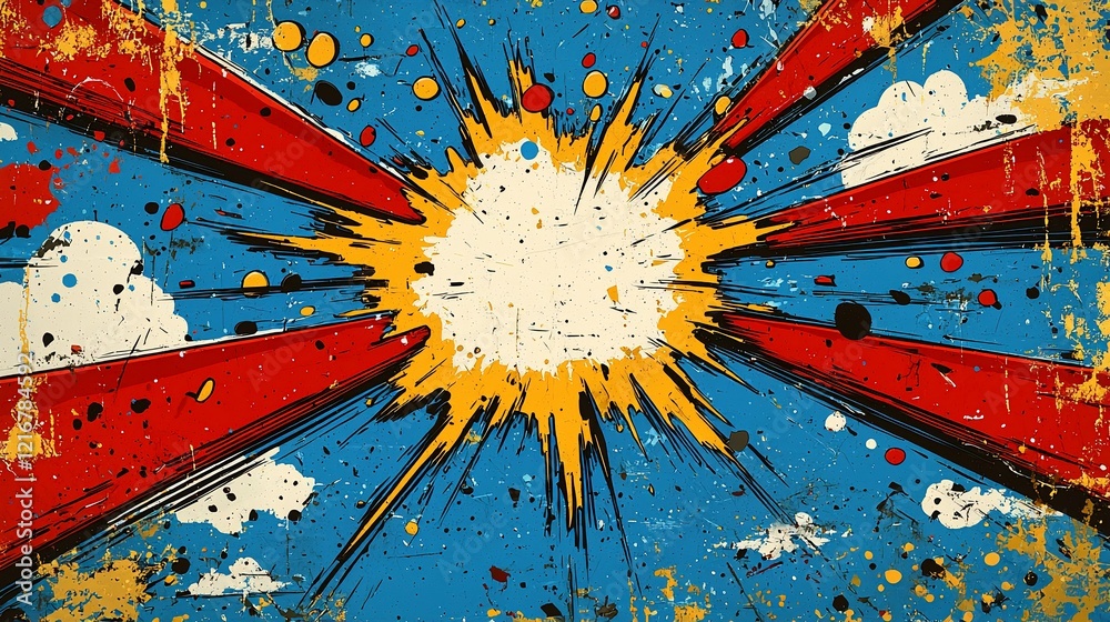 Retro comic book explosion background with splatters and clouds. Stock ...