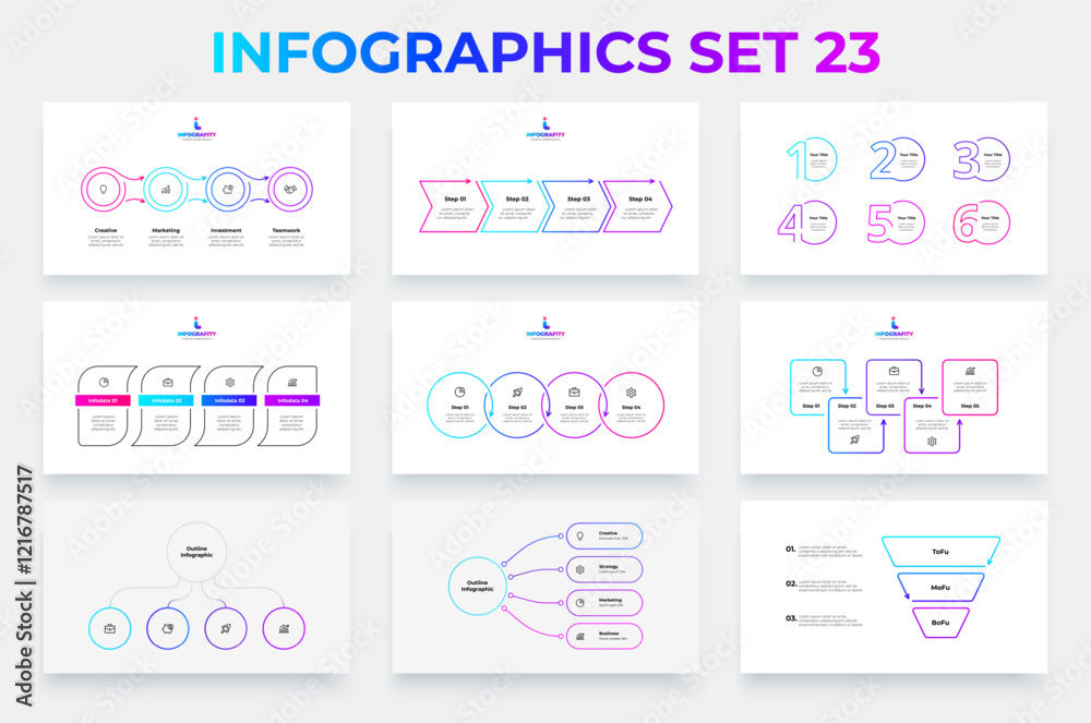 Set of outline infographic elements. Vector process diagrams ...