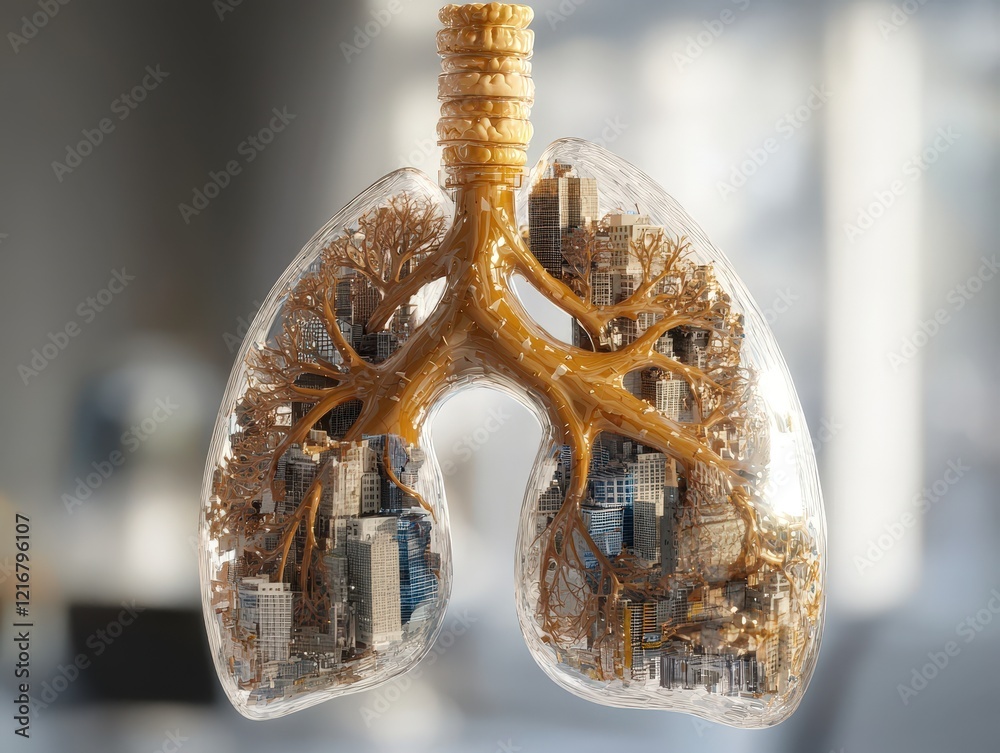 Artistic Representation of Lungs with Urban Landscape and Tree Roots ...