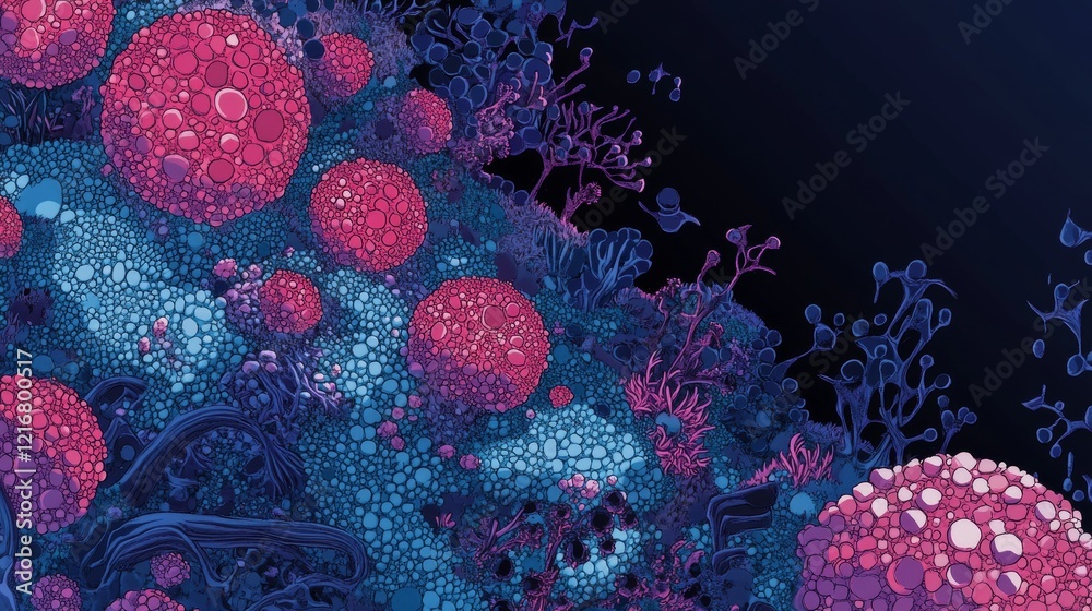 Illustrated background depicting human cells under a microscope ...