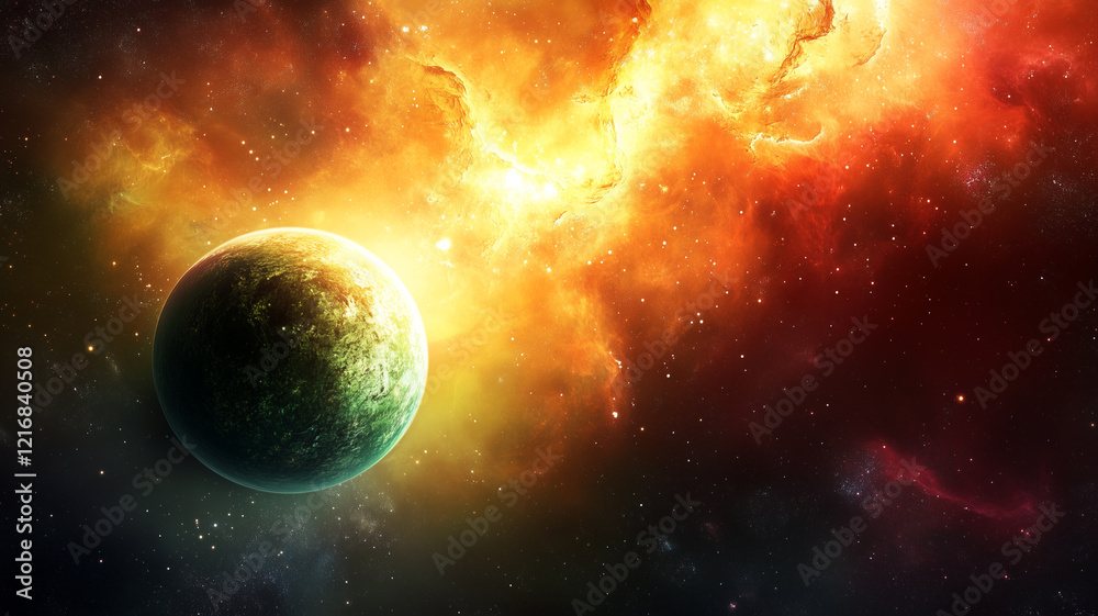 Space planet concept background. Sci-fi fantastic cosmic horizontal ...