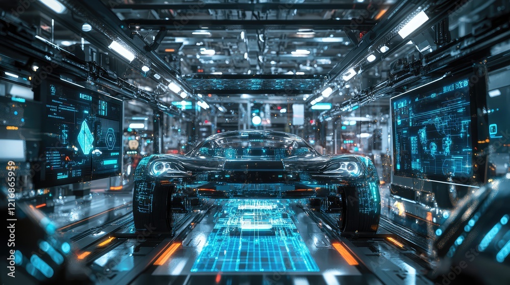 Stock-Illustration „Digitalization concept in the car factory industry ...