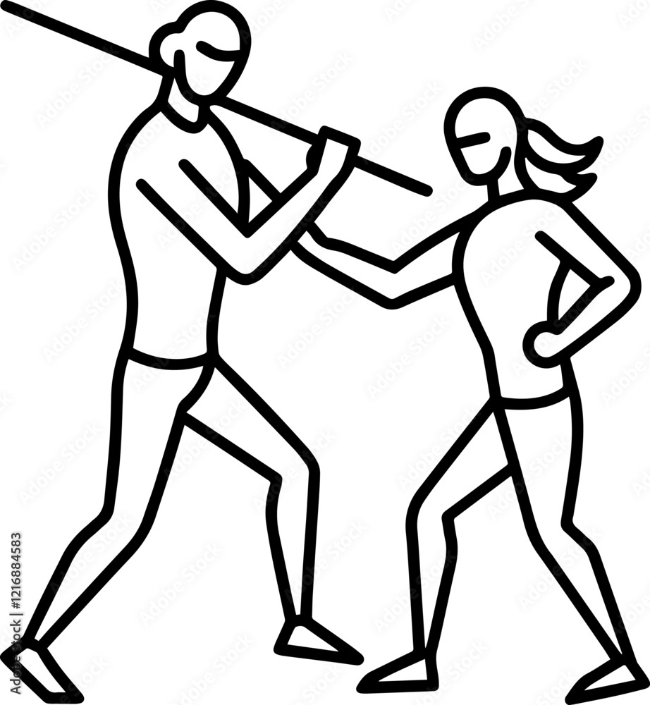 stick fight scene outline coloring book page line art vector ...