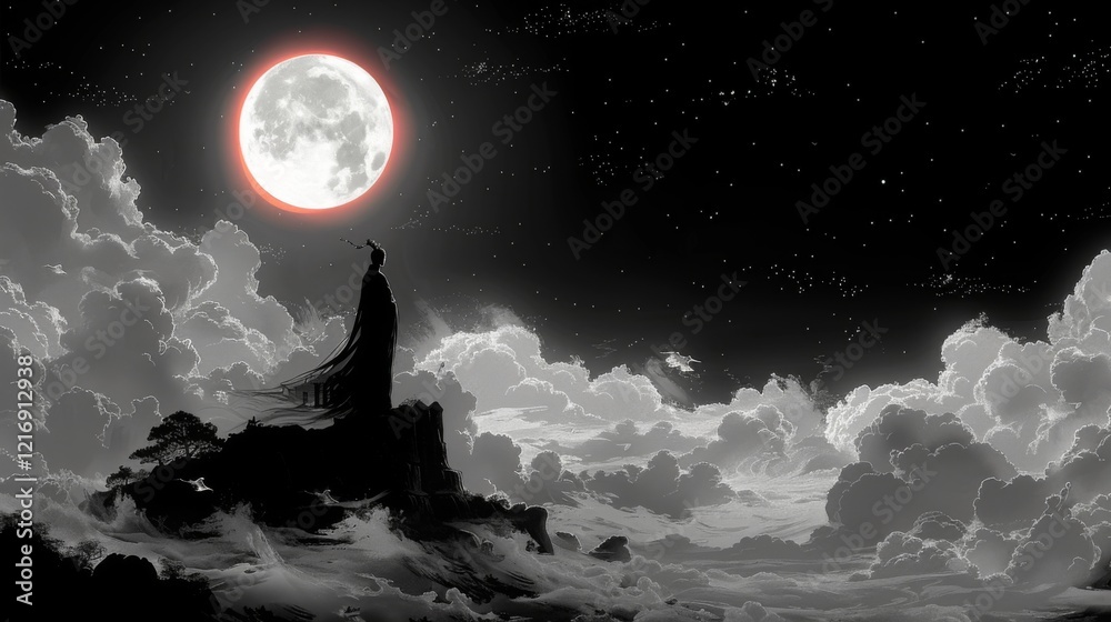 Mythical creatures. Japan myth. Tsukuyomi-no Mikoto, a figure of ...