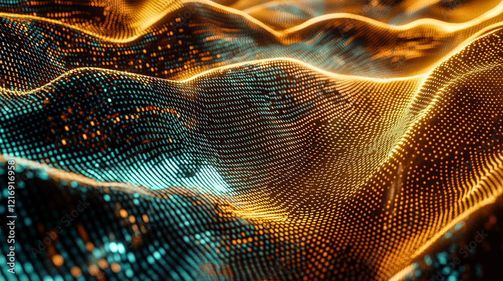 Data transfer. Flowing stream of binary digits code. Bright blue and brown hues, technology ...