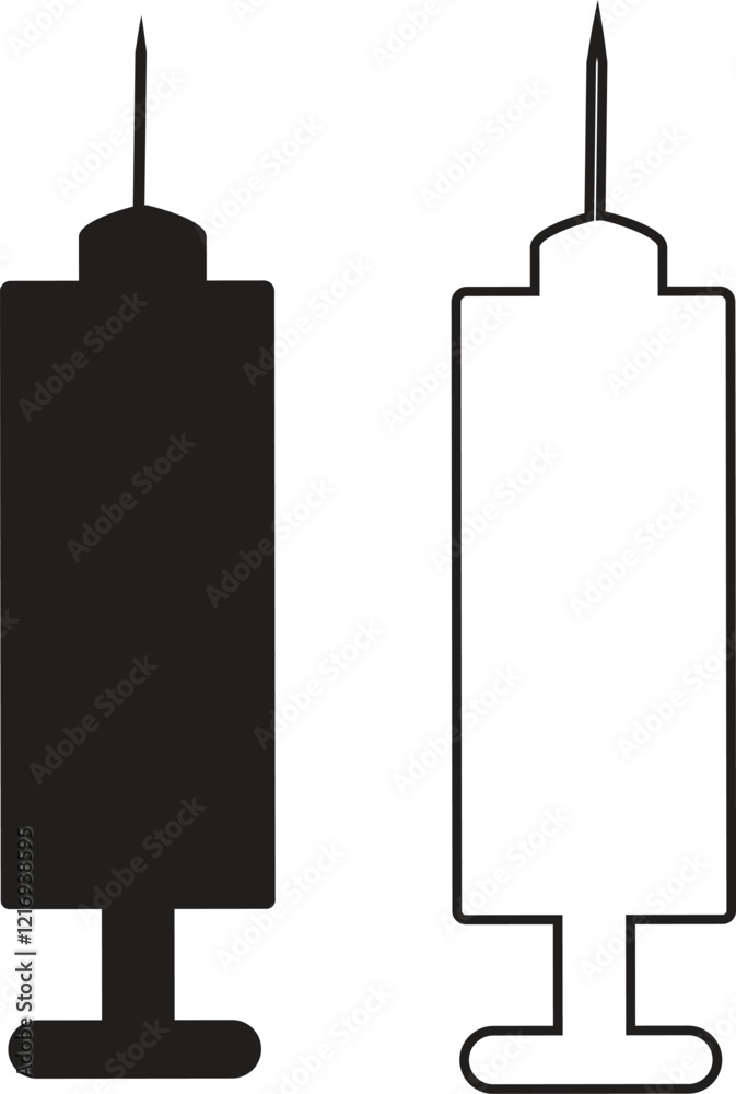 Syringe icon set. Injection medical syringe silhouette, symbol, Solid ...