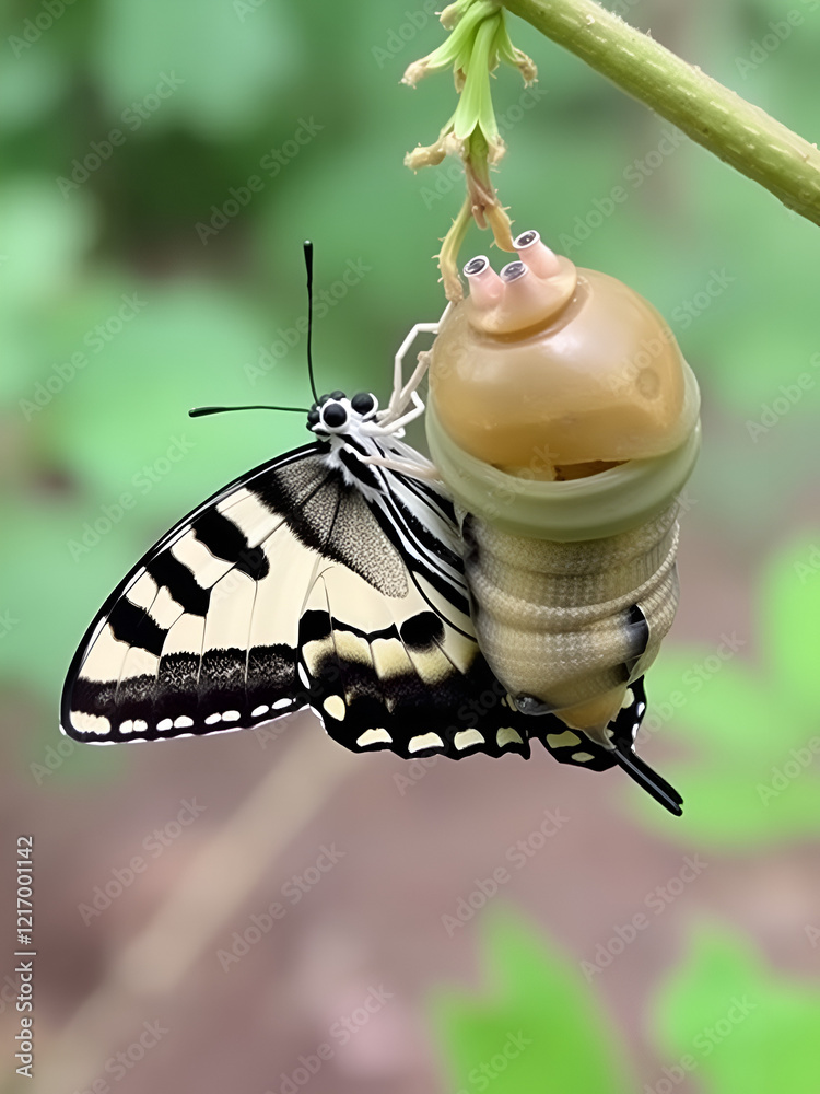 butterfly swallowtail insect larvae metamorphosis transformation pupa ...