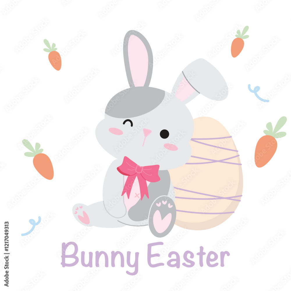 Cute Easter rabbit illustration collection. Pastel cartoon characters ...