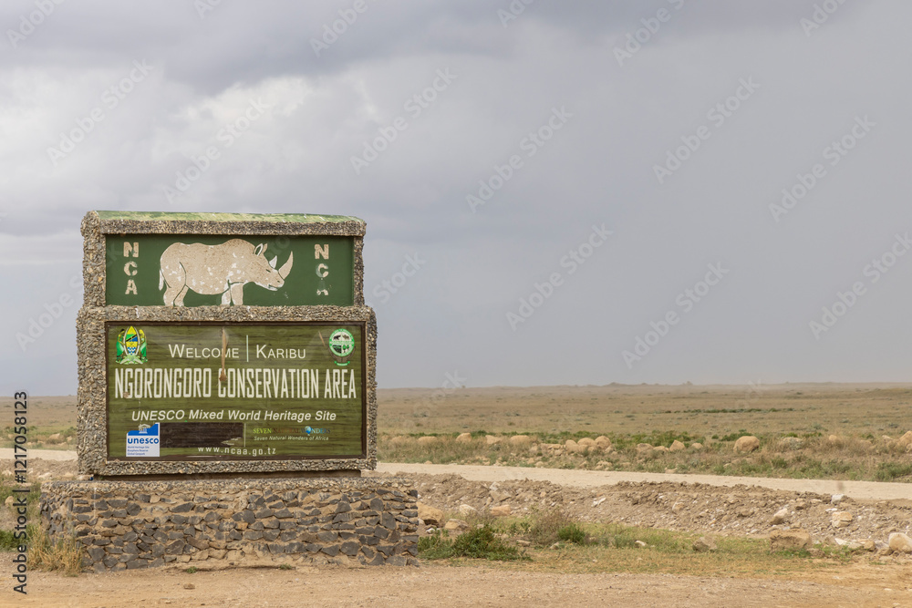 Serengeti, Tanzania - November 20, 2024: Information sign with rhino ...