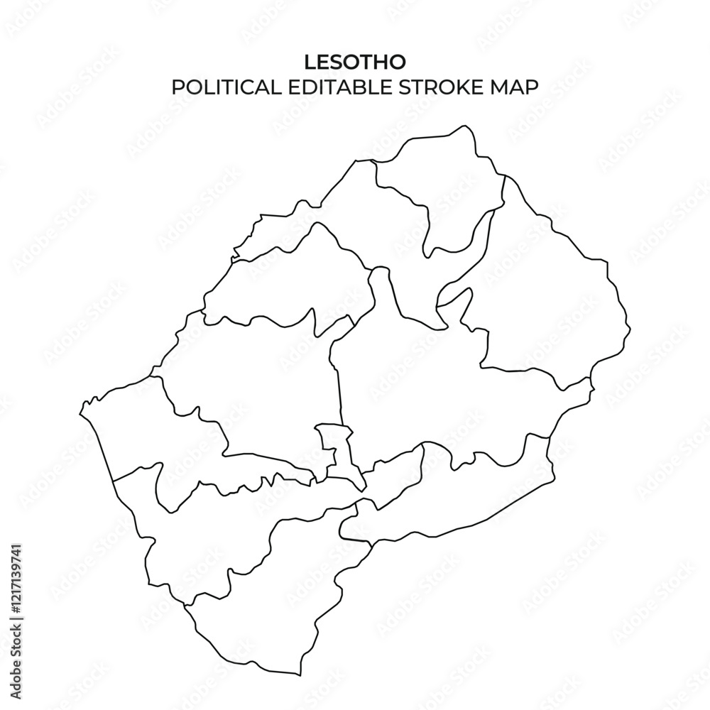 Lesotho is outlined in a detailed stroke map suitable for educational ...
