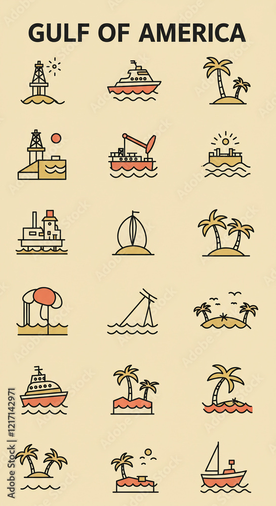 Illustrated Infographic of the Gulf of America Featuring Various ...
