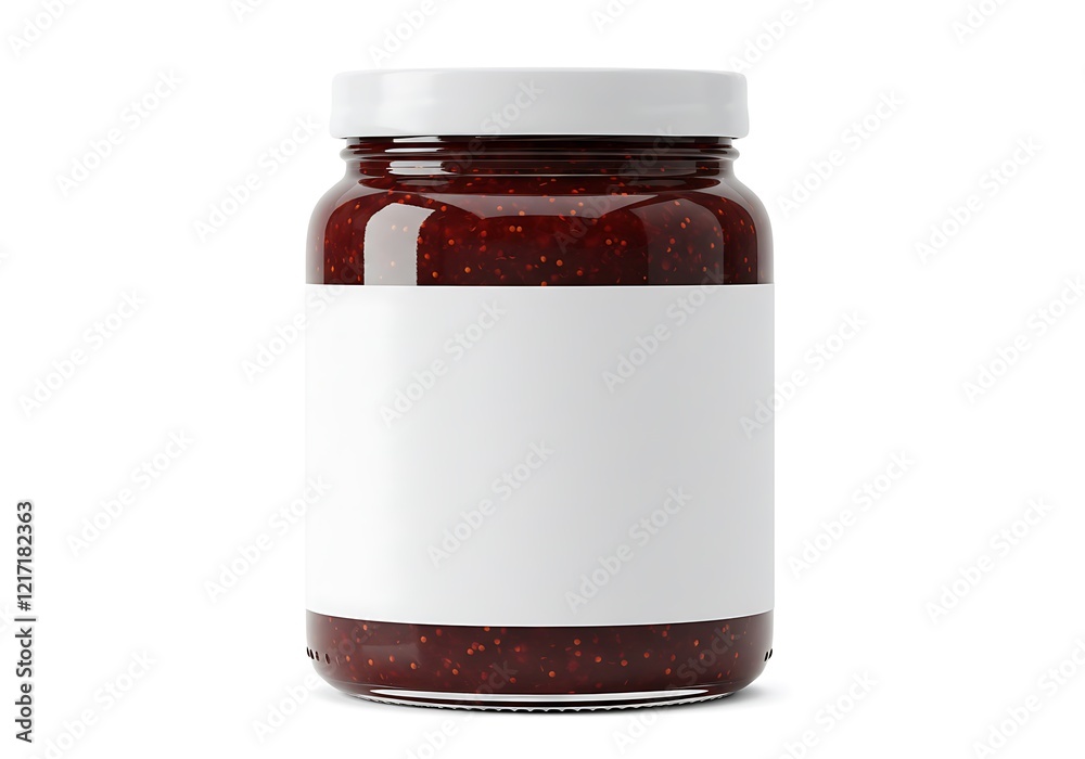 Fig jam package design, glass jar mockup with label in 3d illustration isolated on white ...
