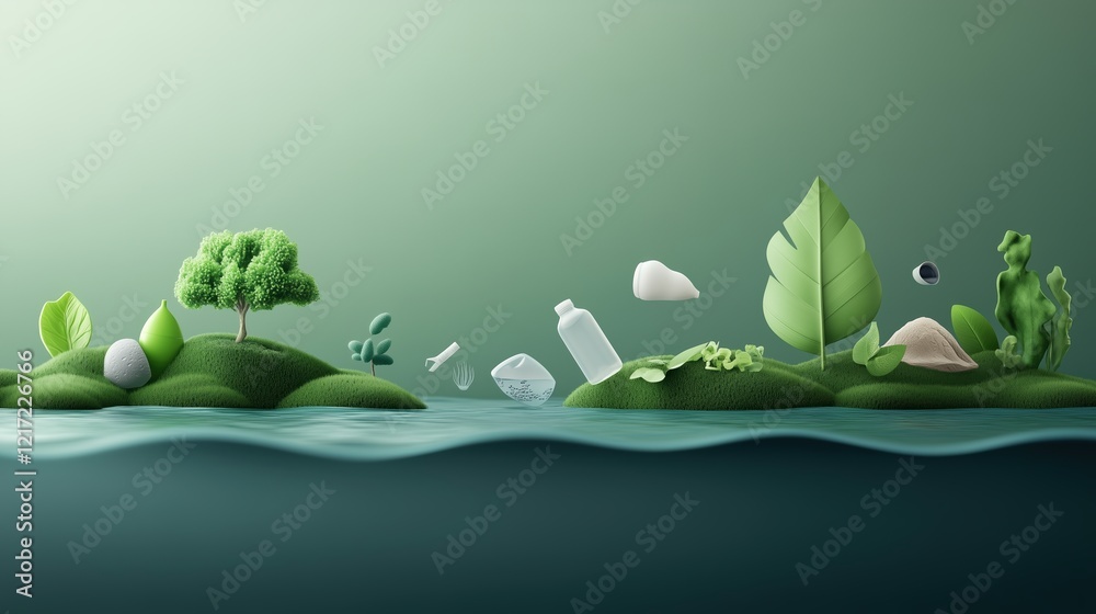 Infographic illustration of an island in ocean shows journey of ...