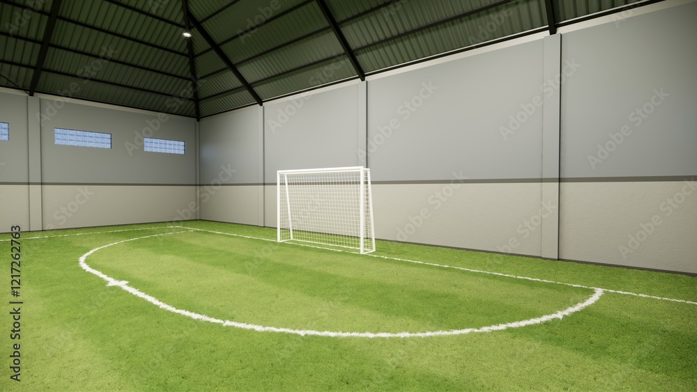 Indoor Mini Soccer Court Render with Synthetic Turf, Professional Line ...